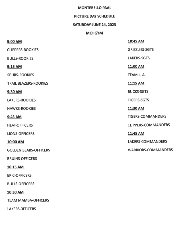 Montebello PAAL Picture Day Schedule 2023 Montebello Police Athletic Montebello PAAL Picture Day Schedule 2023 Montebello Police Athletic